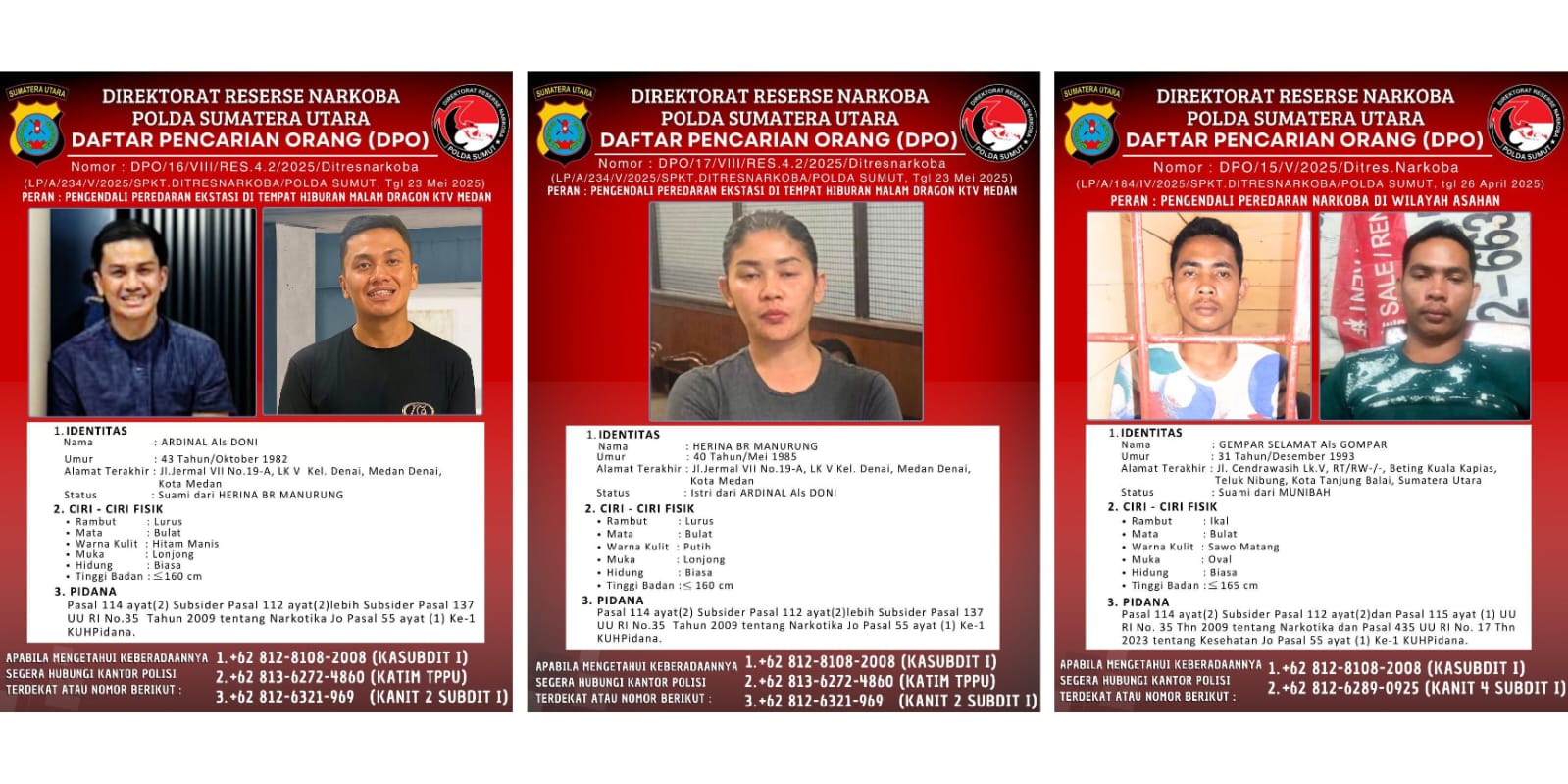 Polisi Buru Jaringan Narkoba di Sumut: Ardinal, Herina dan Gempar Selamat – Sokama.id